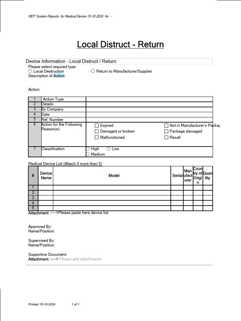 Medical Device Return Protocol | PDF