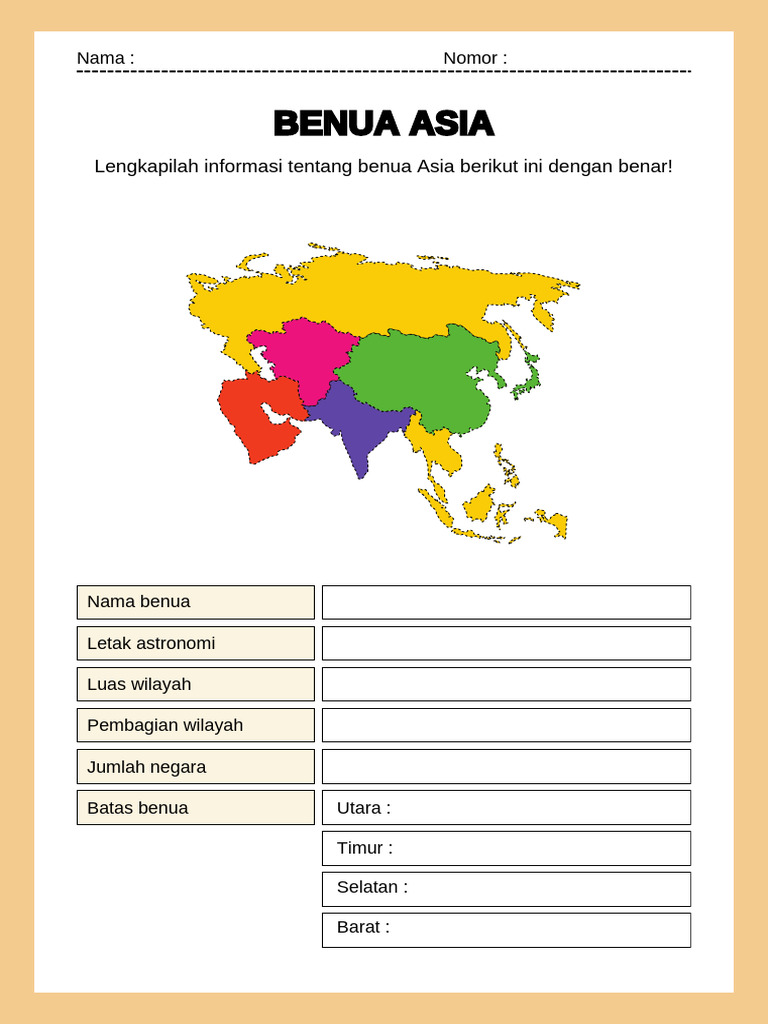 Lembar Kerja IPAS Benua Asia Kuning Putih Ilustratif PDF | PDF | Ilmu Sosial | Perjalanan