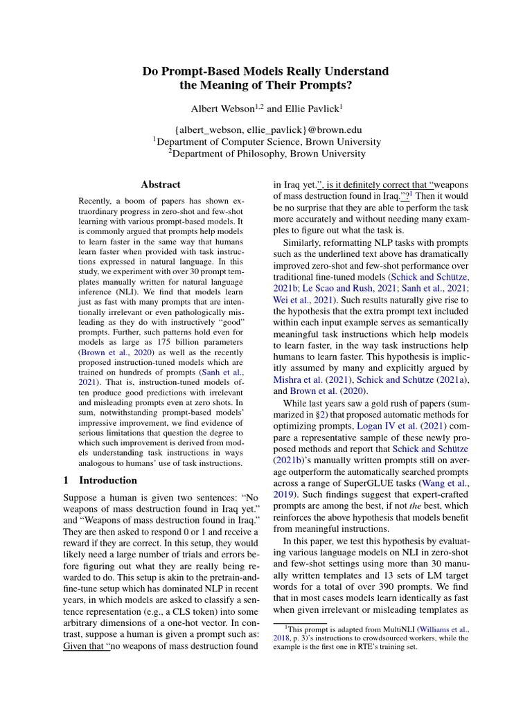 Do Prompt Models Understand Prompts? | PDF | Student's T Test ...
