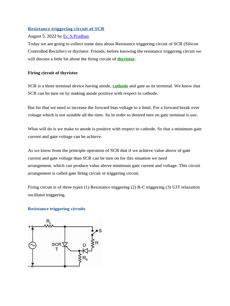 Resistance triggering circuit of SCR | PDF | Electrical Engineering | Electricity