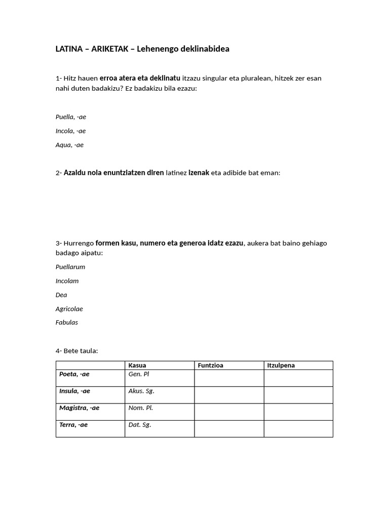 Lehenengo Deklinabidea Ariketak | PDF