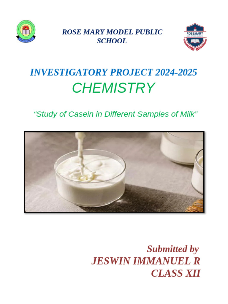 Study of Casein in Different Samples of Milk Chemistry Investigatory Project | PDF | Milk ...