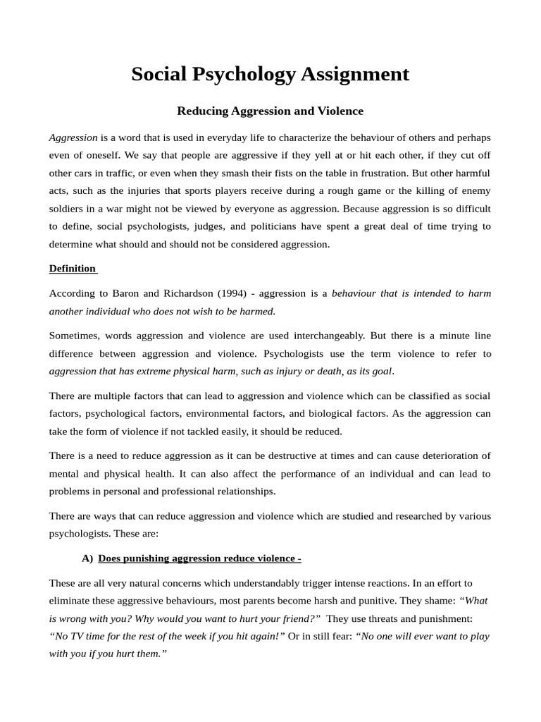 Social Psychology Assignment | PDF | Aggression | Violence