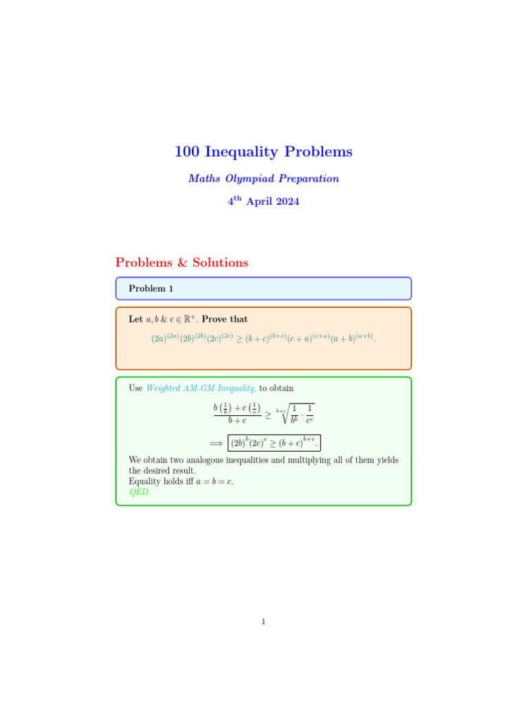 100 Inequality Problems | PDF | Inequality (Mathematics) | Mathematics
