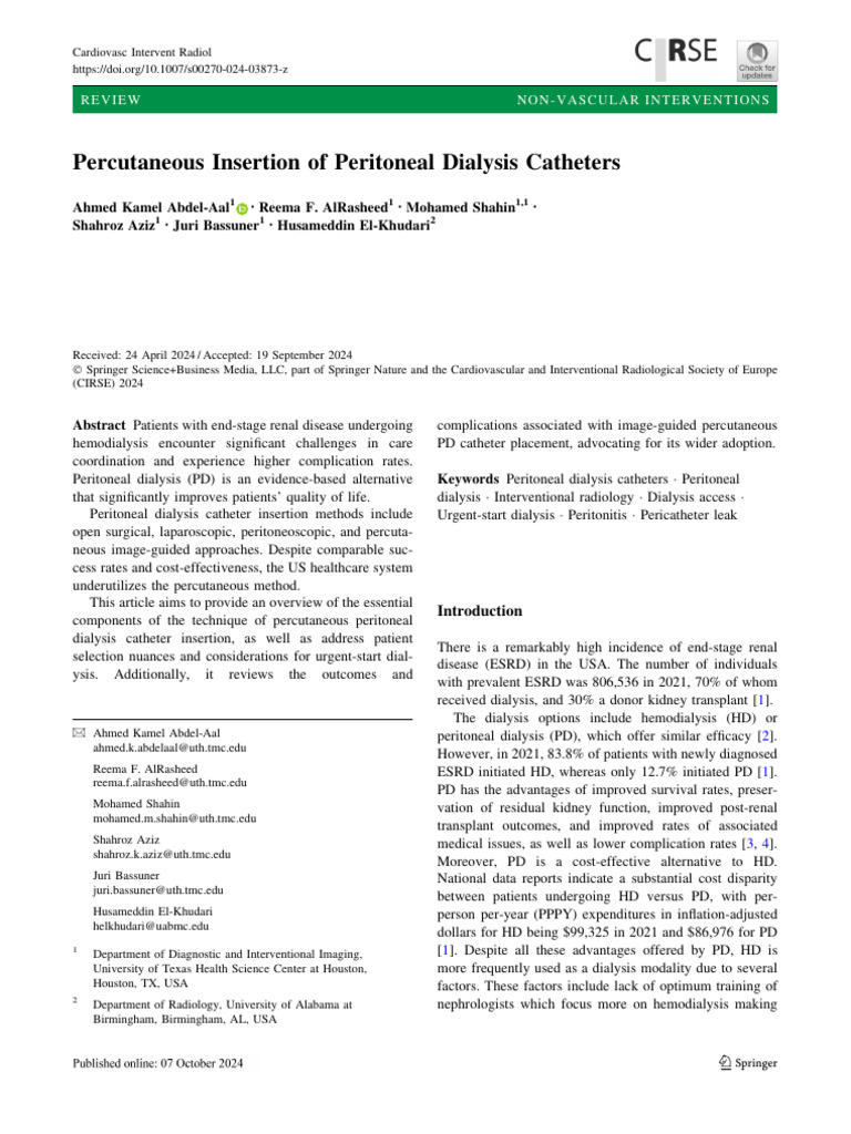 Percutaneous Insertion of Peritoneal Dialysis Catheters | PDF | Abdomen | Interventional Radiology