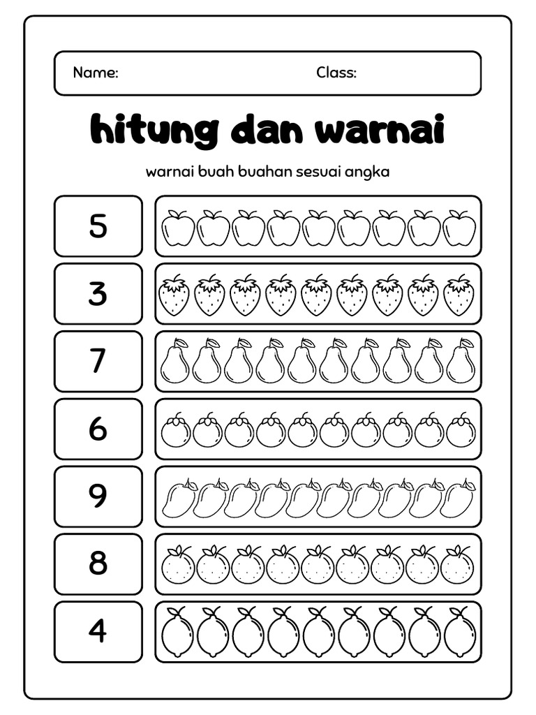 Green Simple Fruit Illustrated Mathematics Count and Color Worksheet | PDF