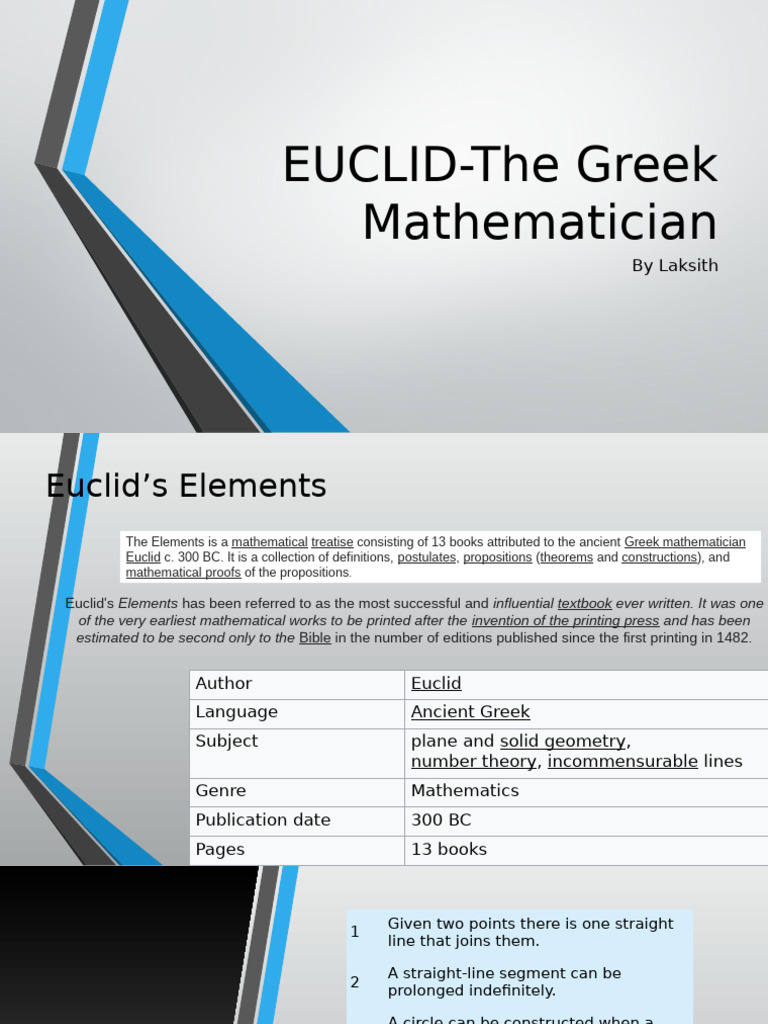 EUCLID-The Greek Mathematician | PDF | Euclid | Mathematics