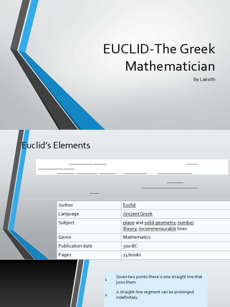 EUCLID-The Greek Mathematician | PDF | Euclid | Mathematics