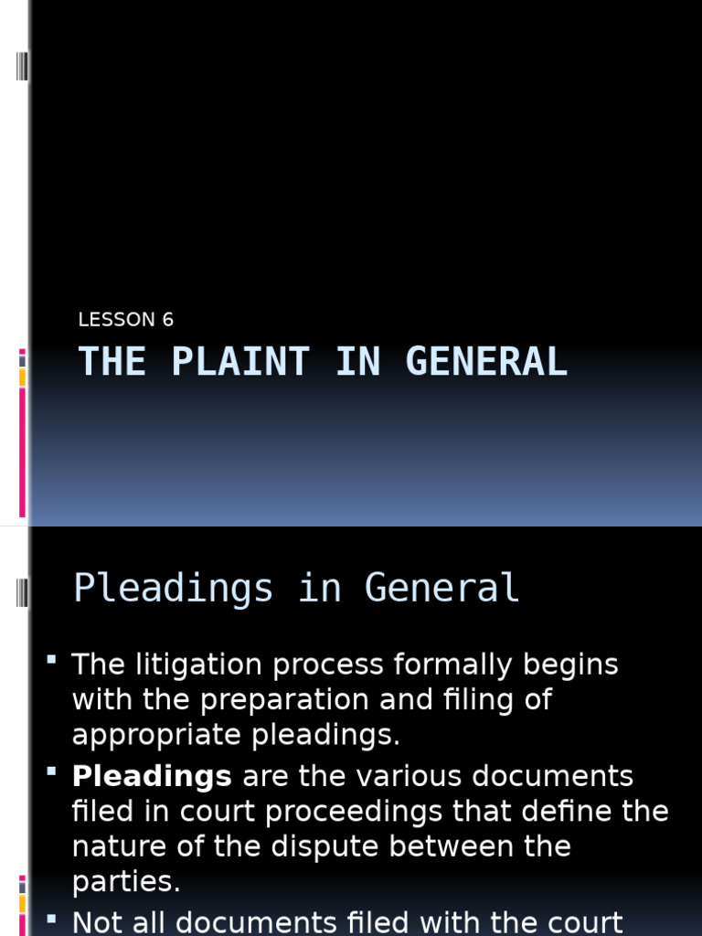 Lecture 6 - The Plaint in General | PDF | Legal Remedy | Lawsuit