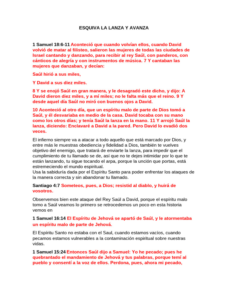 Esquiva La Lanza y Avanza 1 | PDF | Saulo | David