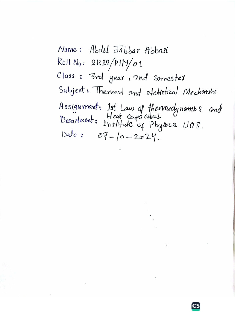 Thermal Physics Assignment - 1 | PDF