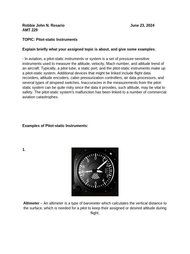 Pitot-Static Instruments | PDF | Computers | Technology & Engineering