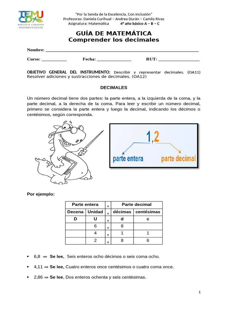 Guía de Decimales para 4° Básico | PDF | Matemáticas | Aritmética