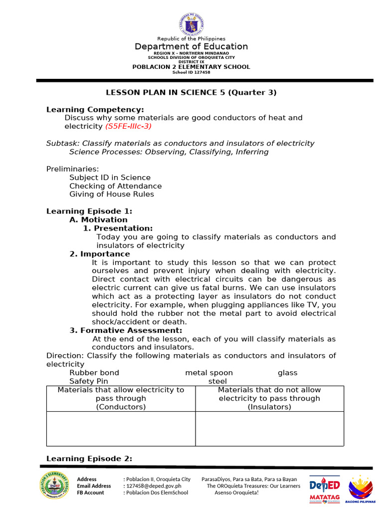 EDITED- CO 3 LESSON PLAN SCIENCE 5 3RD QUARTER | PDF | Electrical ...