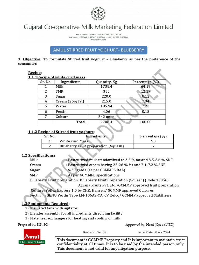 DOE Amul Stirred Fruit Yoghurt - Blueberry Revision 02 07032024 | PDF | Yogurt | Milk