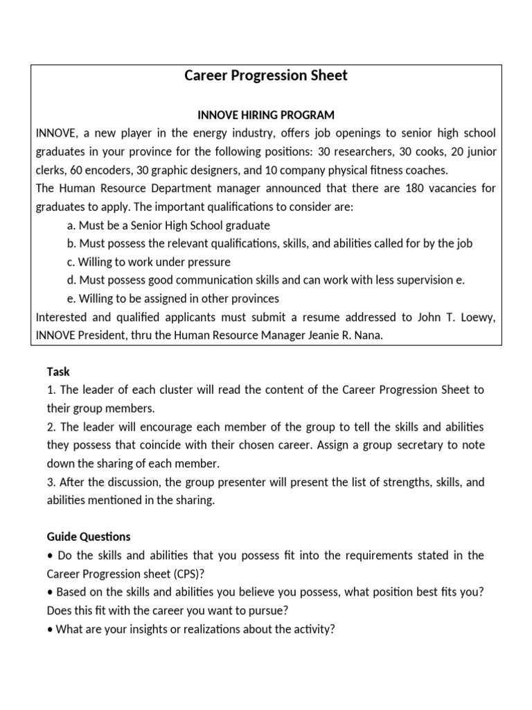 Career Progression Sheet | PDF | Career & Growth | Business