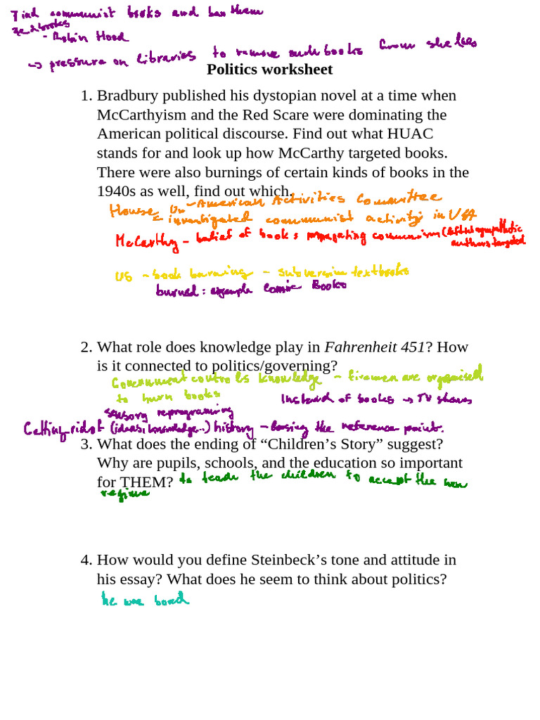 Politics Worksheet | PDF | Social Science
