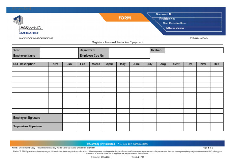PPE Registration and Tracking Form | PDF