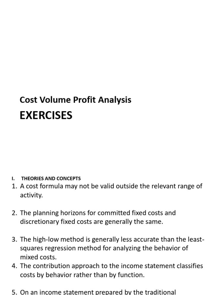 Exercises On Cost Volume Profit Analysis | PDF | Expense | Management ...
