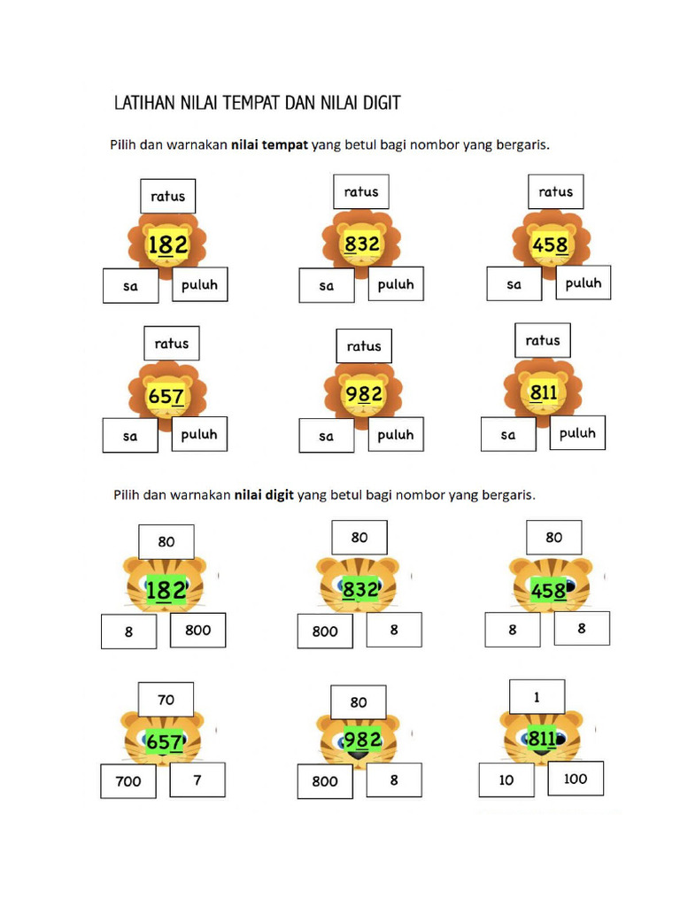 Latihan Nilai Tempat Nilai Digit Kump B | PDF