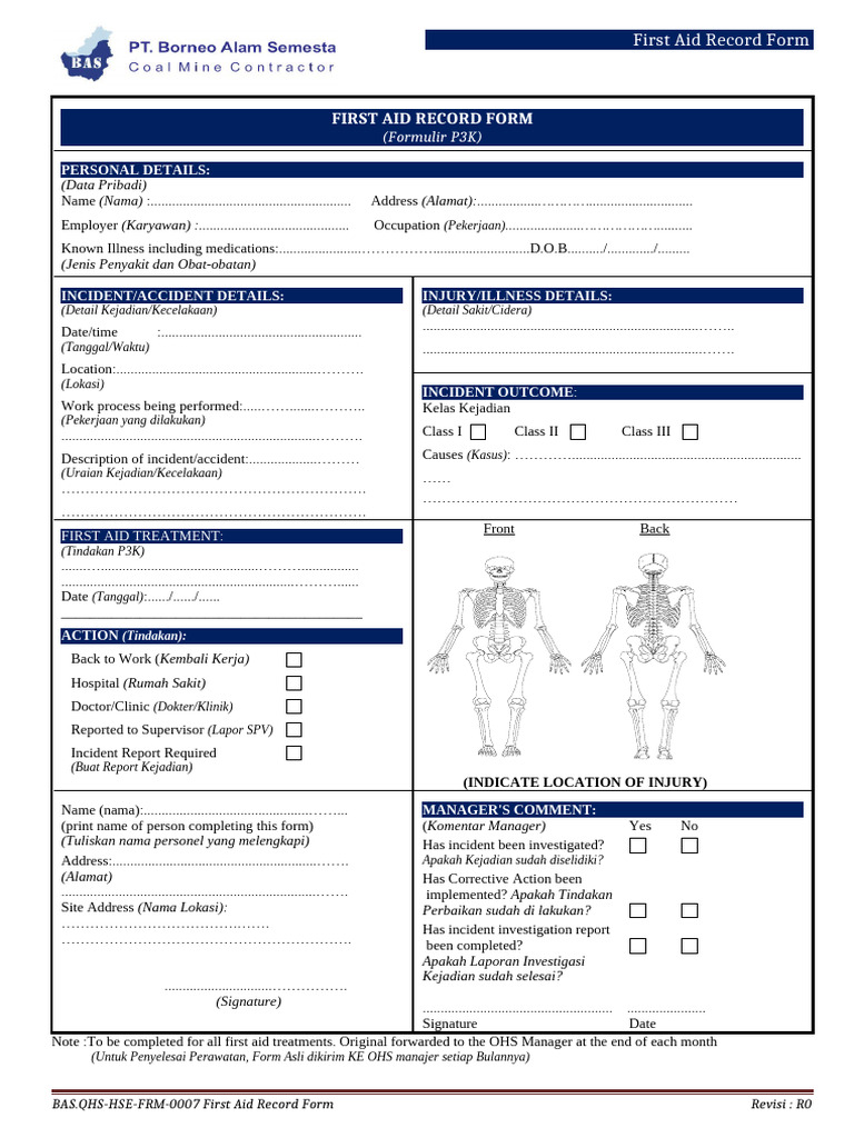 First Aid Record Form Template | PDF | Health Care | Medicine