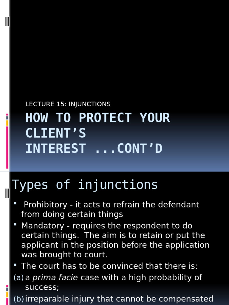 LECTURE 15 - INJUNCTIONS | PDF | Lawsuit | Injunction