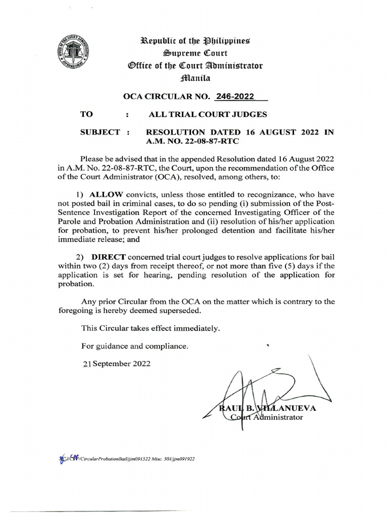 OCA Circular on Bail and Probation Procedures | PDF | Law | Technology ...