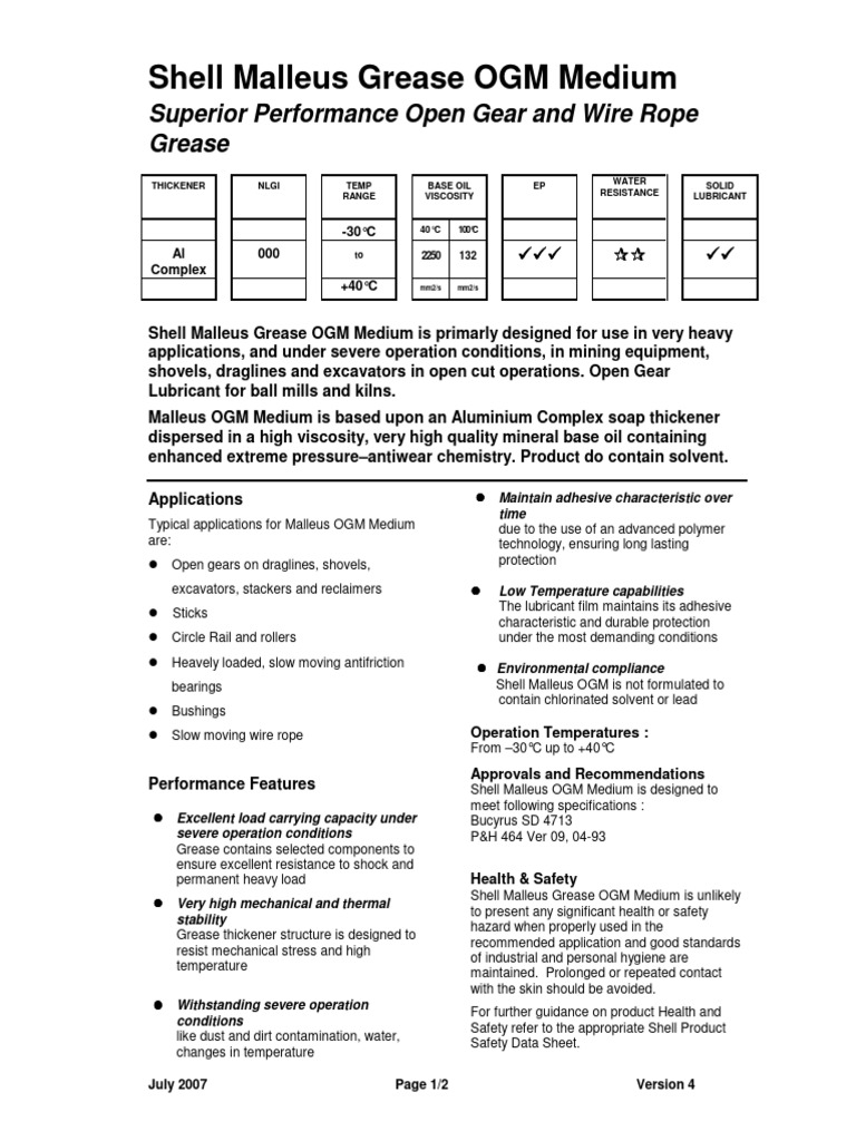 Shell Malleus Grease OGM Medium (VG2250) | PDF | Secondary Sector Of ...