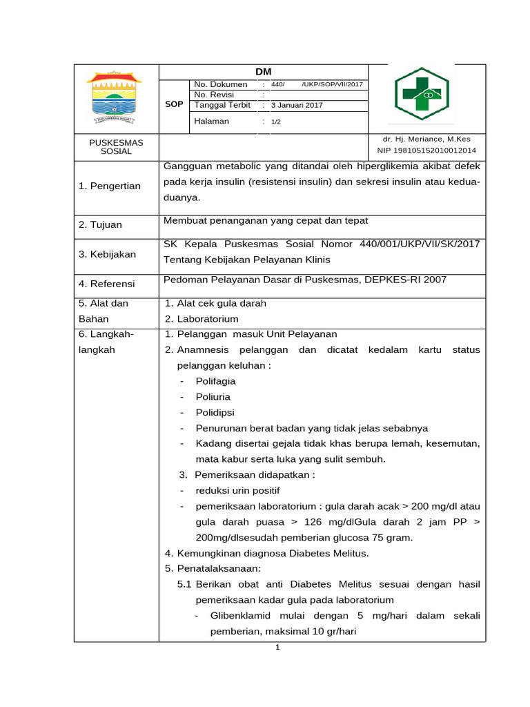 SOP Penanganan Diabetes Melitus | PDF