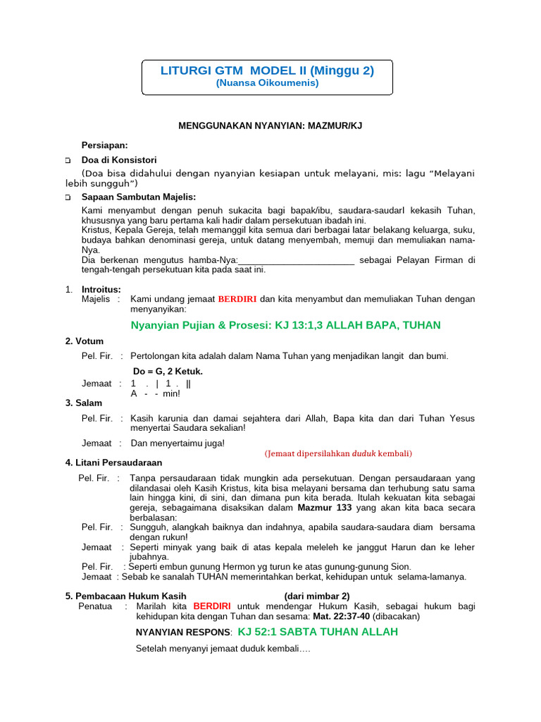 Liturgi GTM Model II: Ibadah Mazmur | PDF