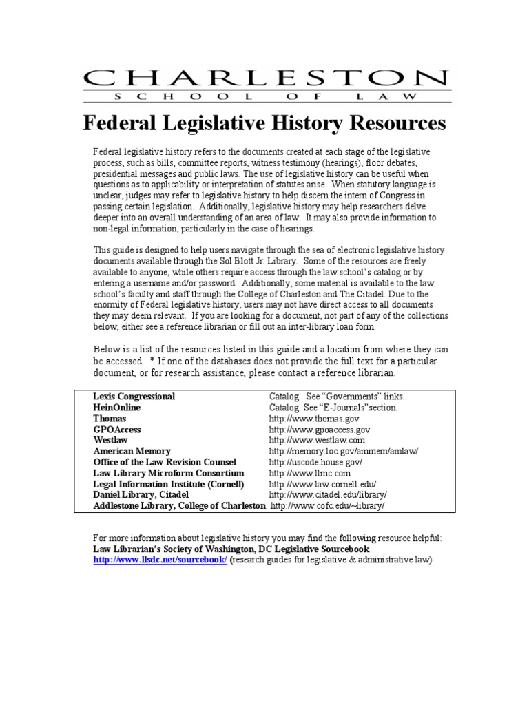 Federal Legislative History Resources | PDF | United States Code ...