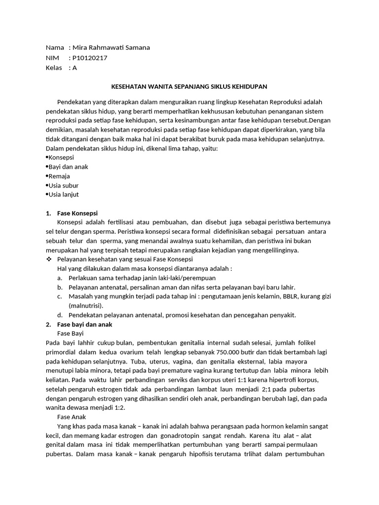 Kesehatan Wanita Sepanjang Siklus Kehidupan (Mira Rahmawati Samana) | PDF | Kesehatan Holistik