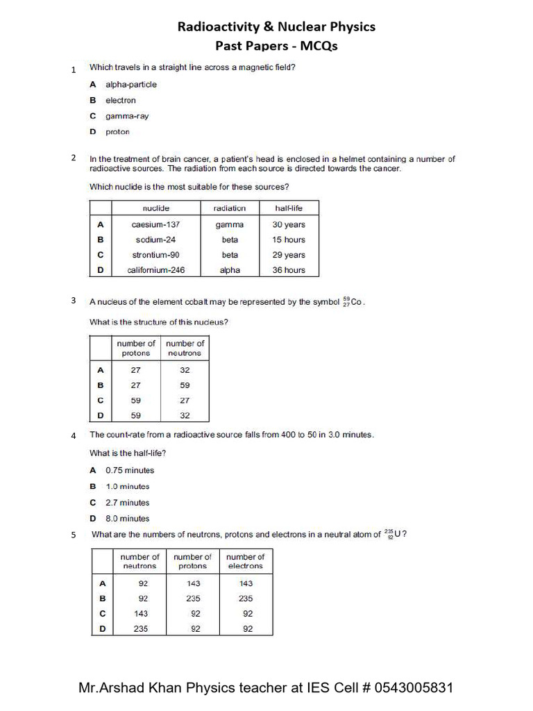 Pracrice Sheet Radioactivity & Nuclear Physics - Copy | PDF | Atomic Nucleus | Nuclear Physics