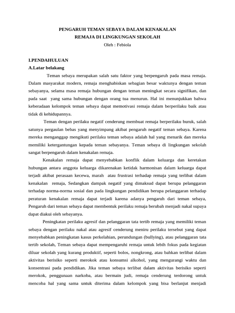 Pengaruh Teman Sebaya Dalam Kenakalan | PDF | Karier & Perkembangan