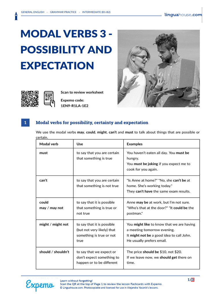 Modal Verbs 3 Possibility and Expectation British English Teacher B1 B2 ...