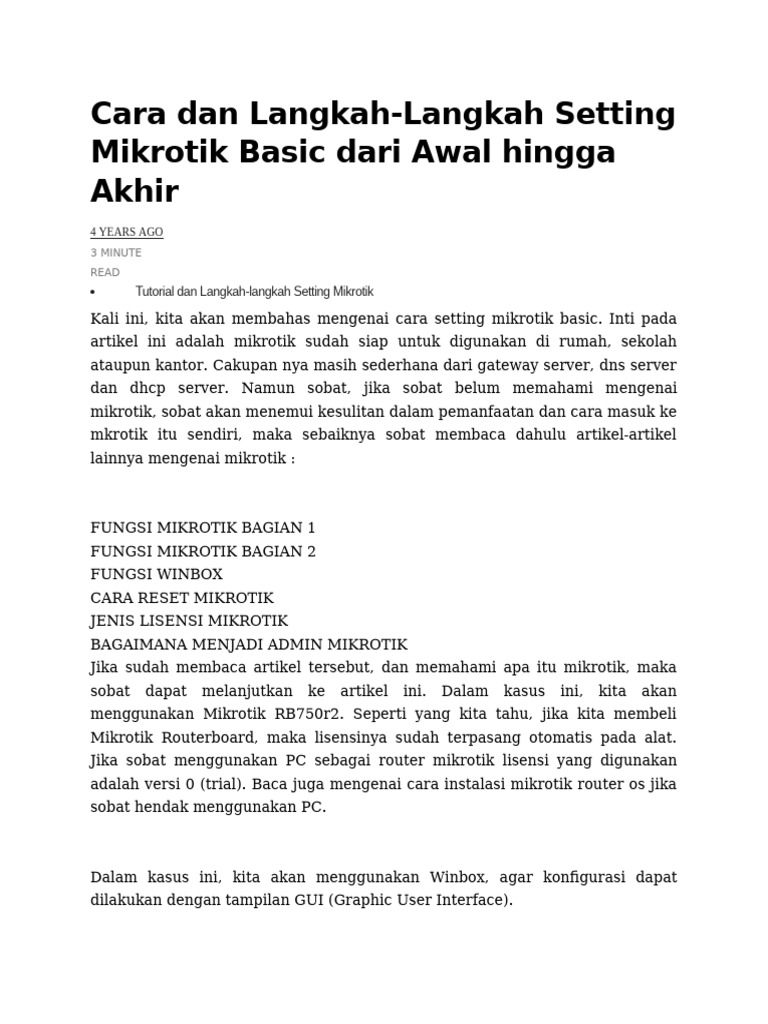 Langkah Langkah Setting Mikrotik | PDF | Komputer