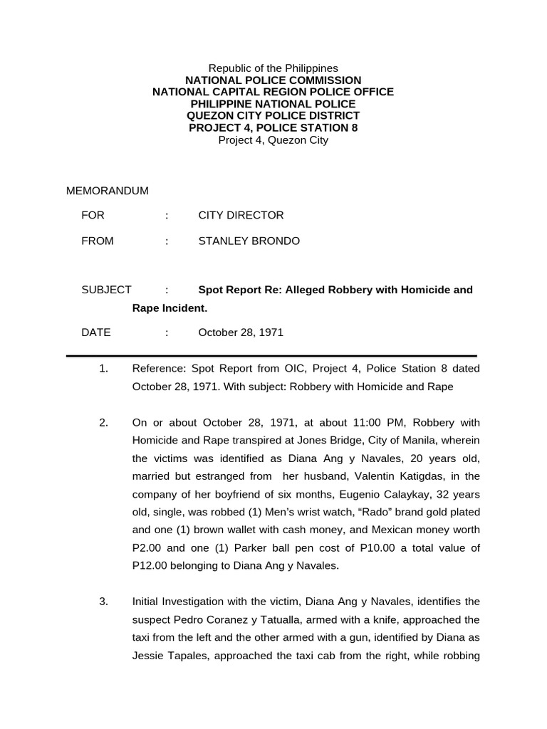 Spot Report: Robbery, Homicide, and Rape | PDF | Politics | Mystery ...