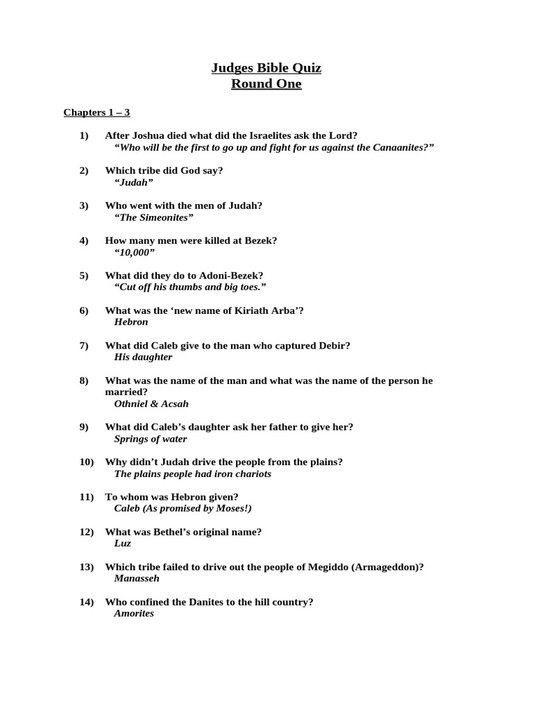 Bible Quiz Judges - Answers | PDF | Samson | Book Of Judges