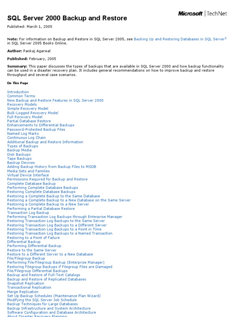 SQL Server 2000 Backup and Restore | Download Free PDF | Backup | Databases