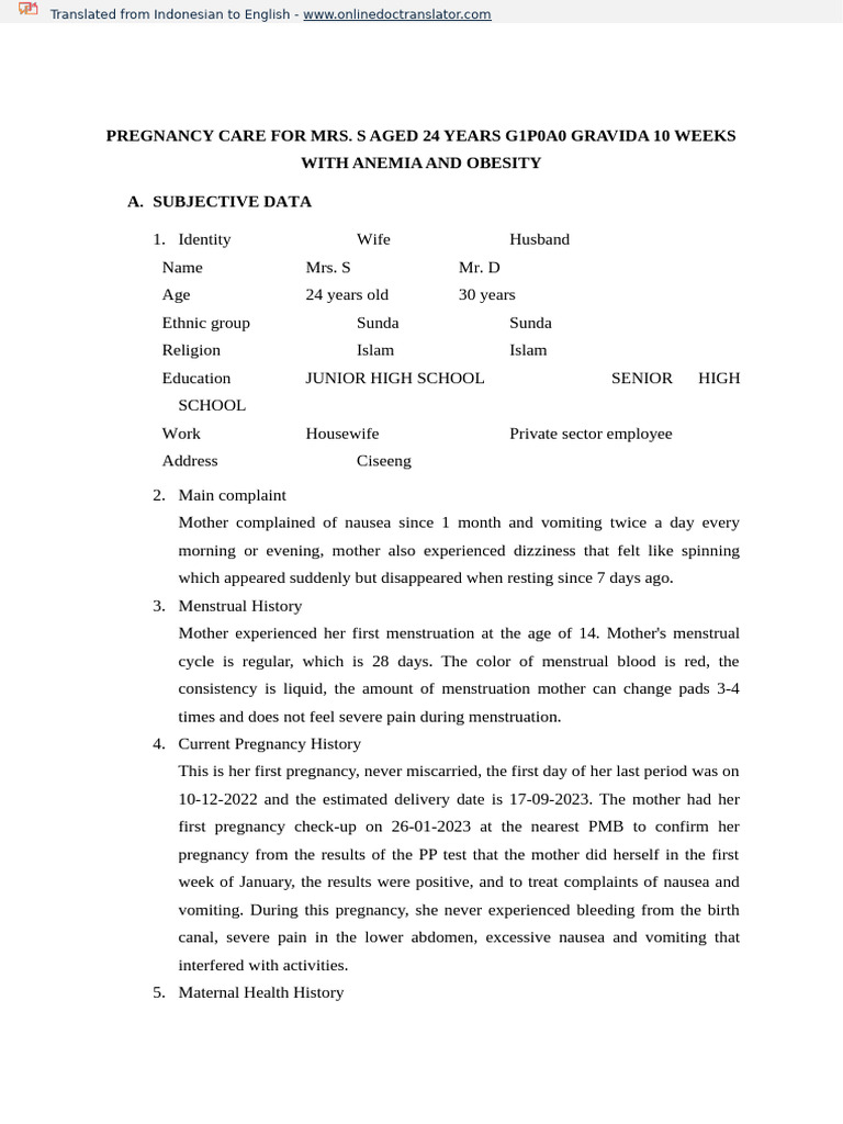 SOAP ANC ANEMIA DAN OBESITAS - Id.en | PDF | Pregnancy | Menstruation