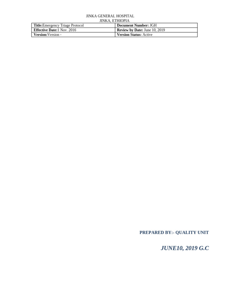 Emergency Triage Protocol EDITED - JGH | PDF | Emergency Department | Blood Pressure