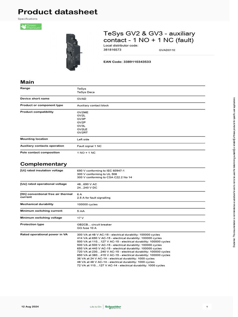 Te Sys GV2-GV3 Auxiliary Contact | PDF | Electronics | Electrical Equipment