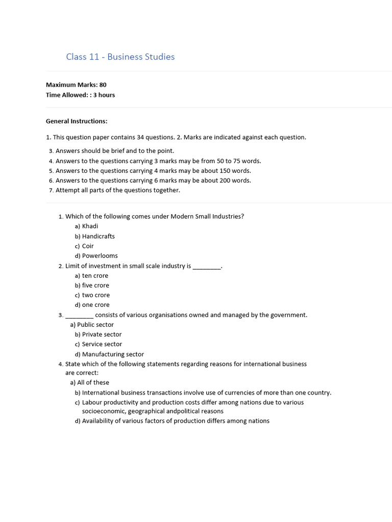 BST question paper | PDF | Entrepreneurship | Risk