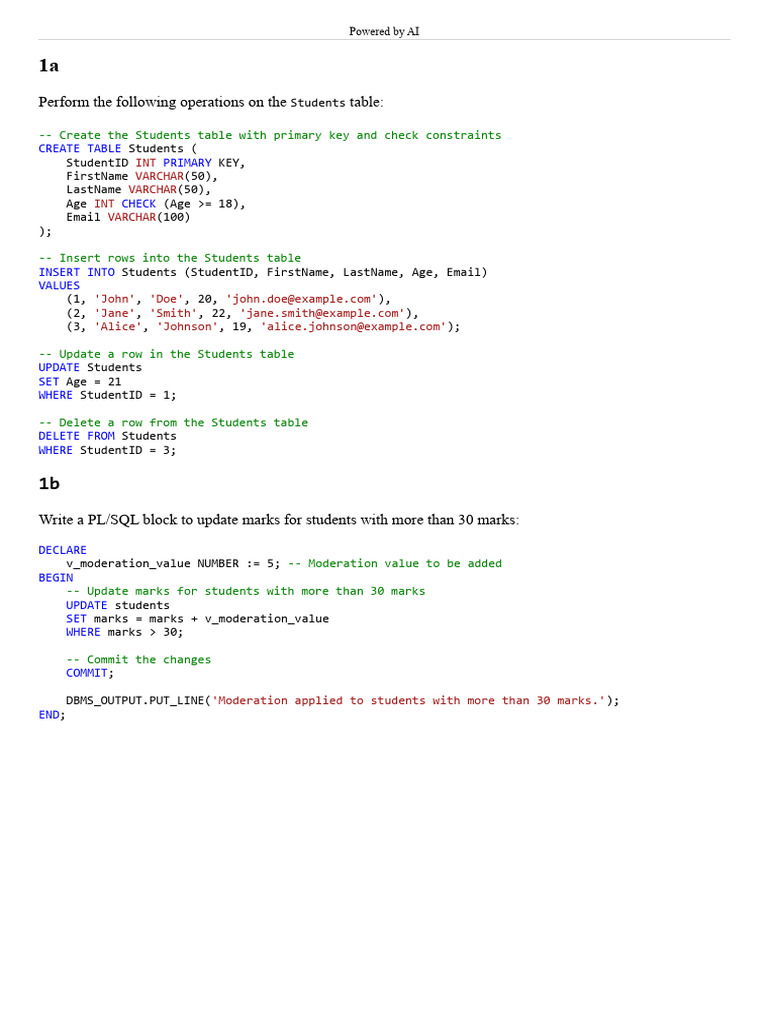 Perform The Following Operations On The Table:: INT Varchar Varchar INT ...