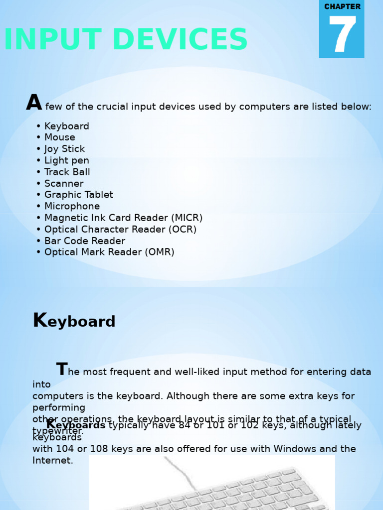 Chapter No 7 Input Device | PDF | Computer Keyboard | Optical Character Recognition