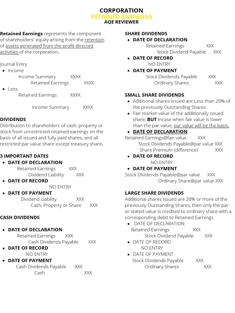 Corporation Retained Earnings Handouts | PDF | Dividend | Retained Earnings