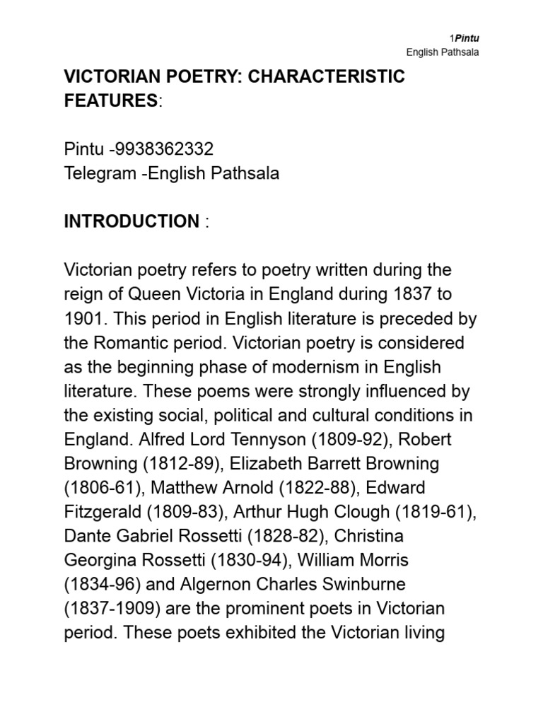 Victorian Poetry - Characteristic Features | PDF | Victorian Literature ...