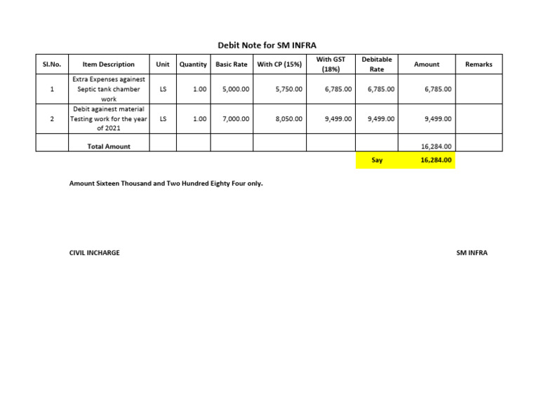Debit Note of SM Infra | PDF