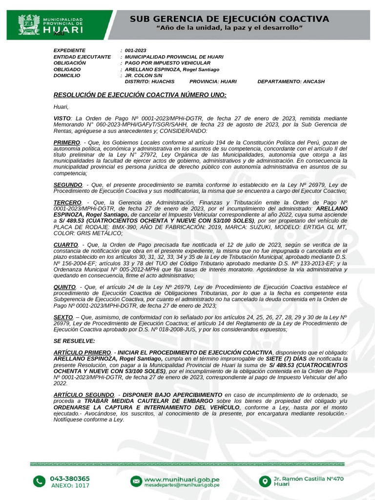 Exp. 001-2023 - Arellano Espinoza Rogel Santiago | PDF | Gobierno