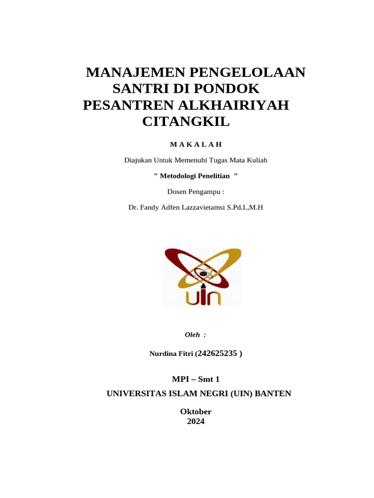 Manajemen - Pesantren Pengelolaan Tugas MPI | PDF